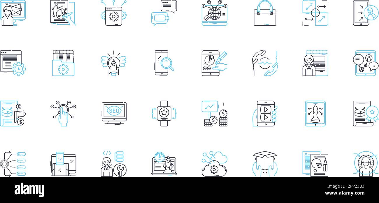 Brand promotion linear icons set. Engagement, Buzz, Visibility ...