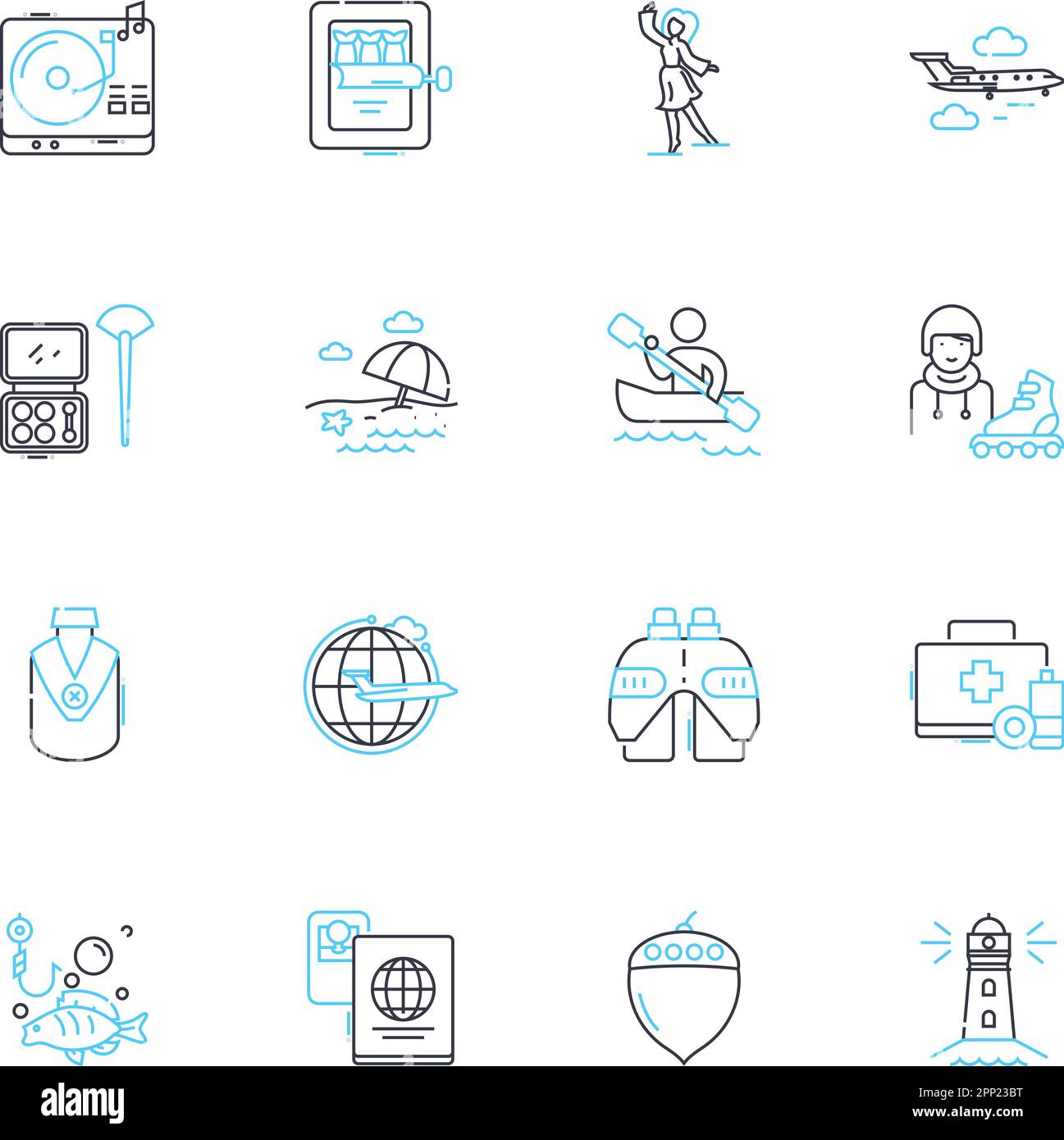 Amusements linear icons set. Thrills, Carnival, Rides, Fun, Games, Rollercoaster, Entertainment ...