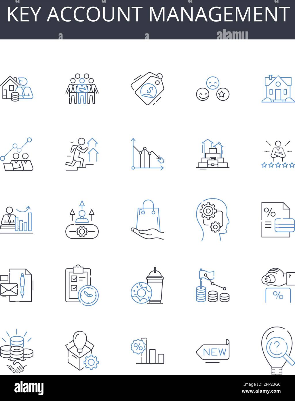 Key account management line icons collection. Strategic planning ...