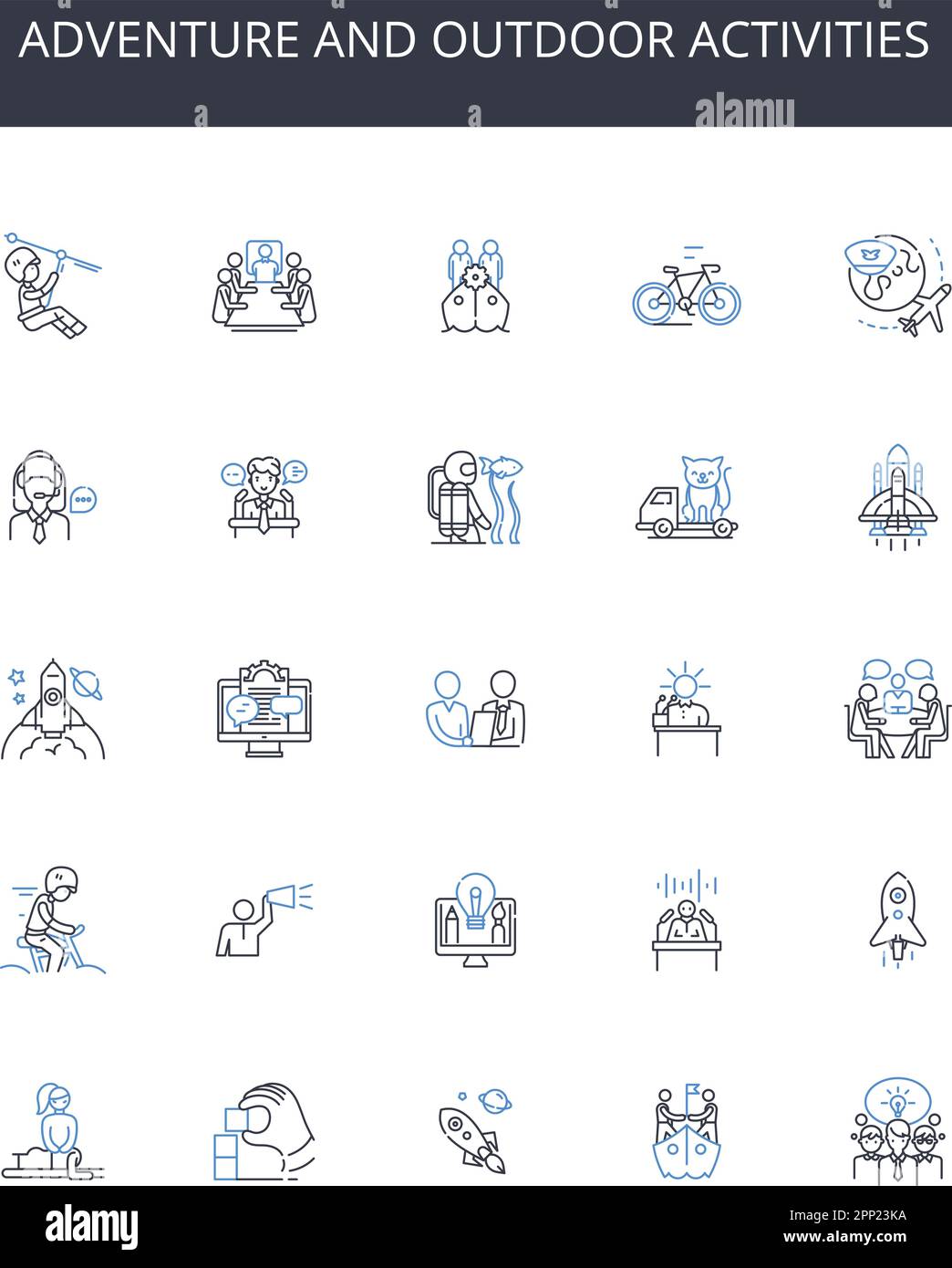 Adventure and outdoor activities line icons collection. Exploration ...