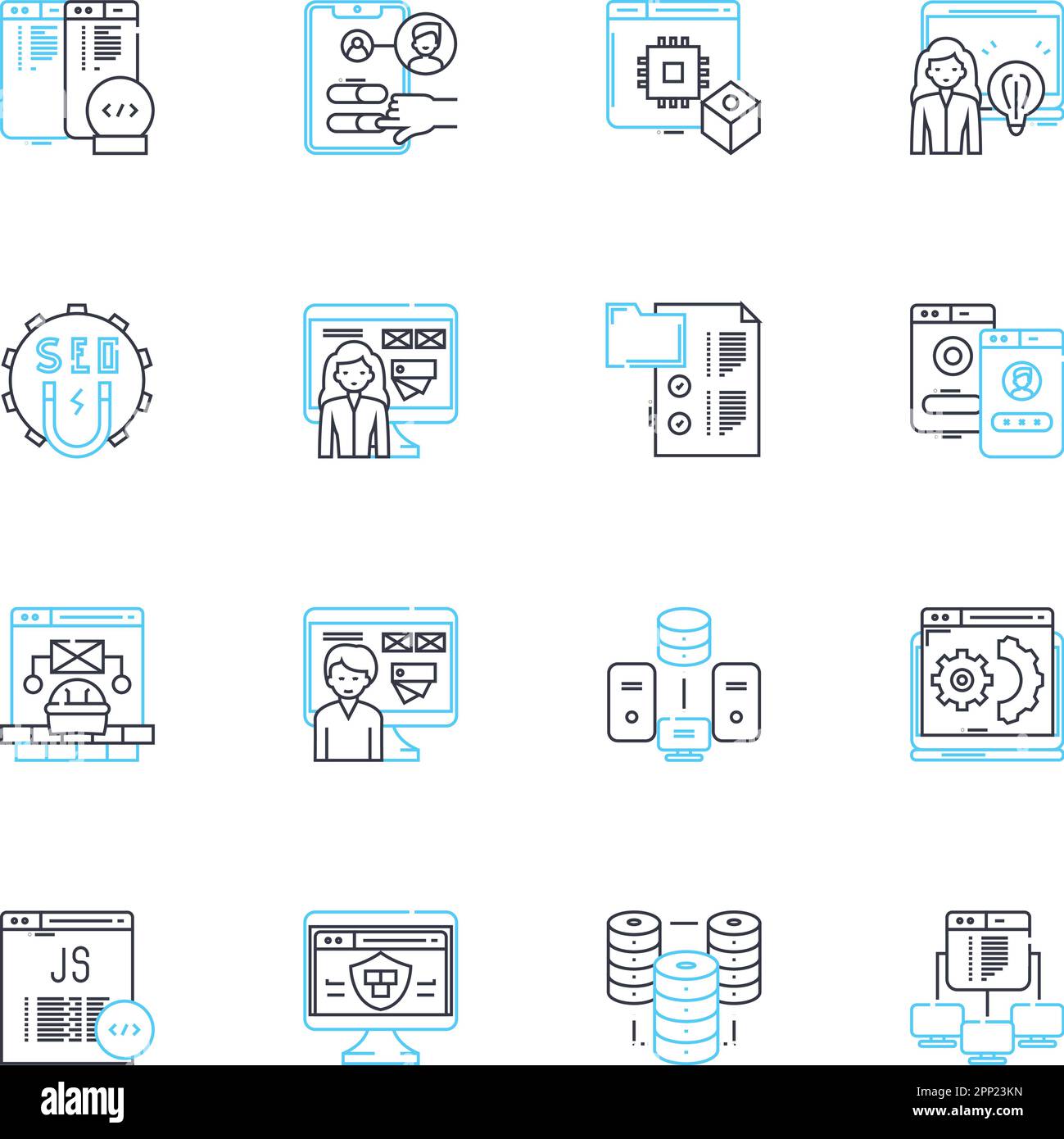 Coder Linear Icons Set Program Algorithm Syntax Debugging Javascript Python Html Line
