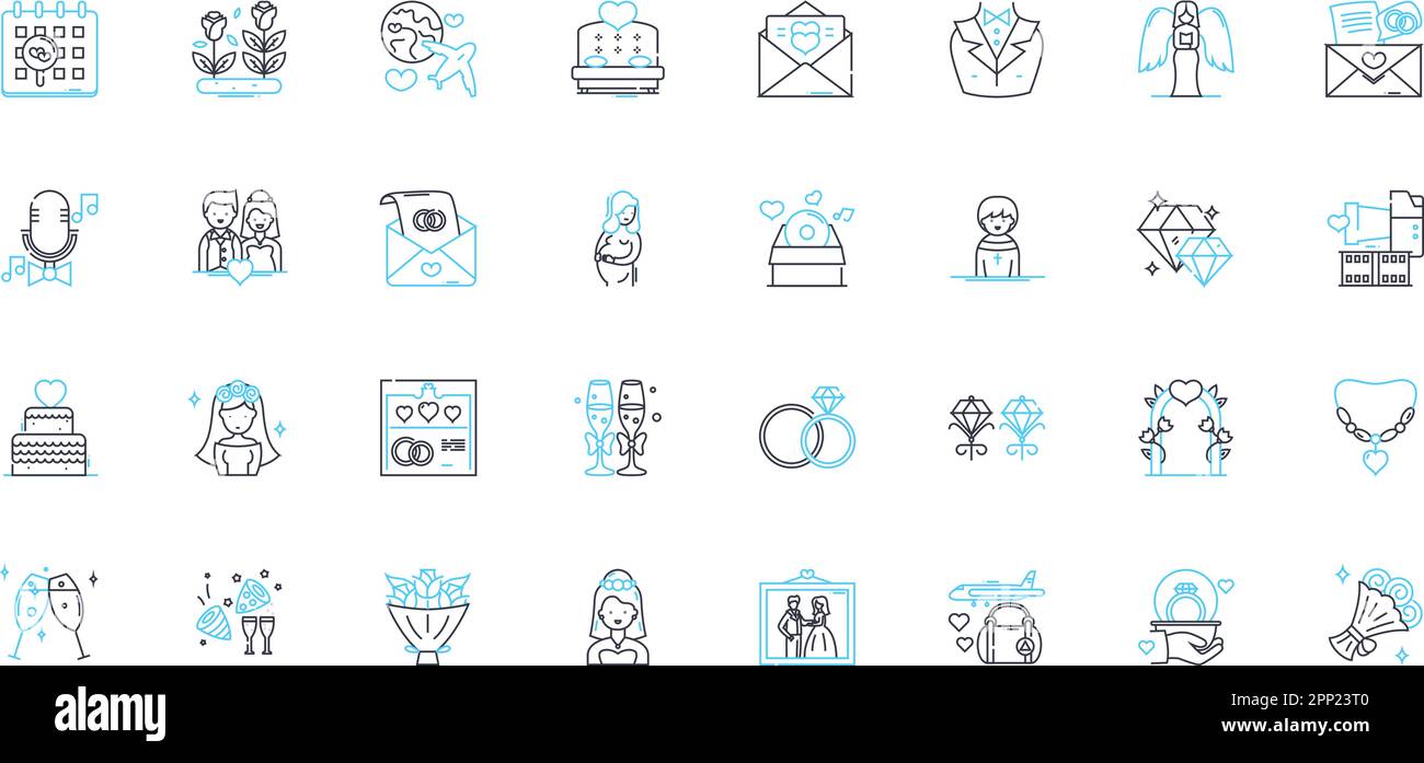Matrimony linear icons set. Love, Union, Commitment, Vows, Unity ...