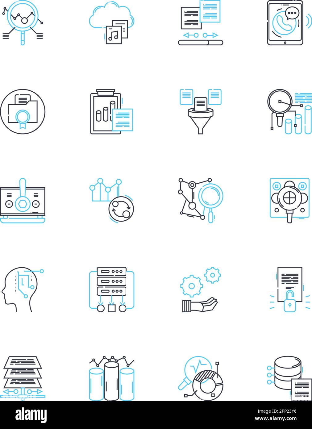 Brand development linear icons set. Strategy, Positioning, Identity ...