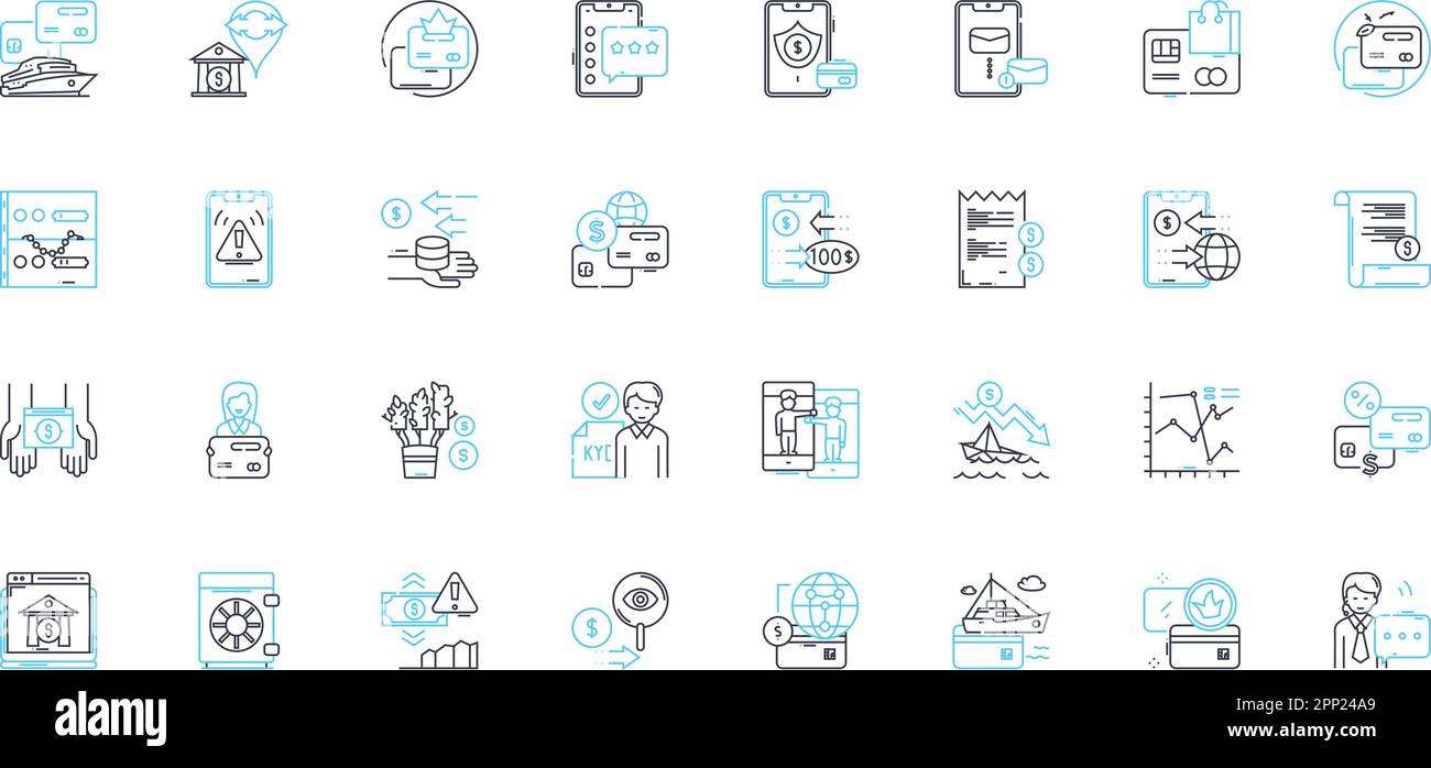 Digital banking linear icons set. FinTech, Mobile, Contactless ...