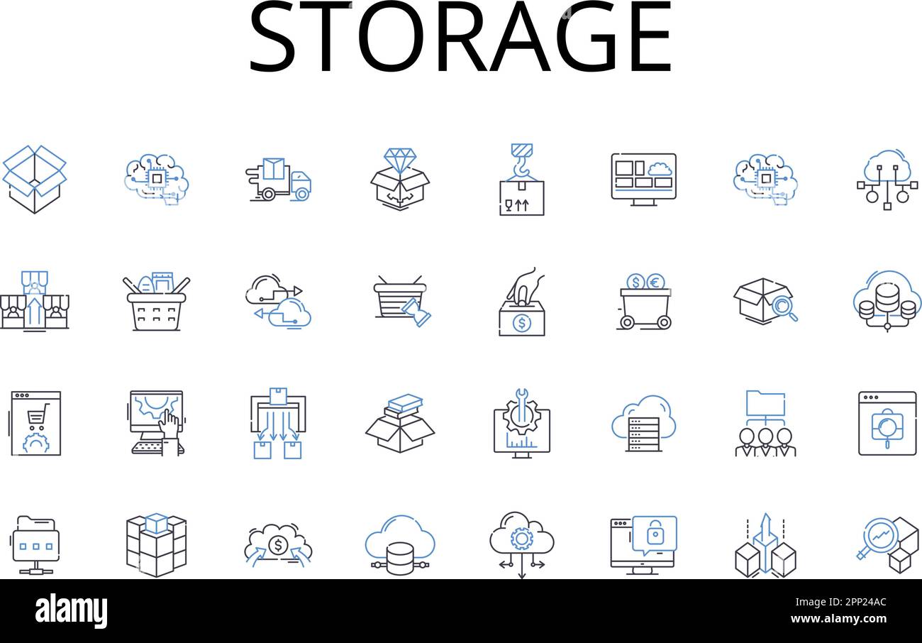 Storage Line Icons Collection Preservation Safekeeping Hoarding Storing Stockpiling