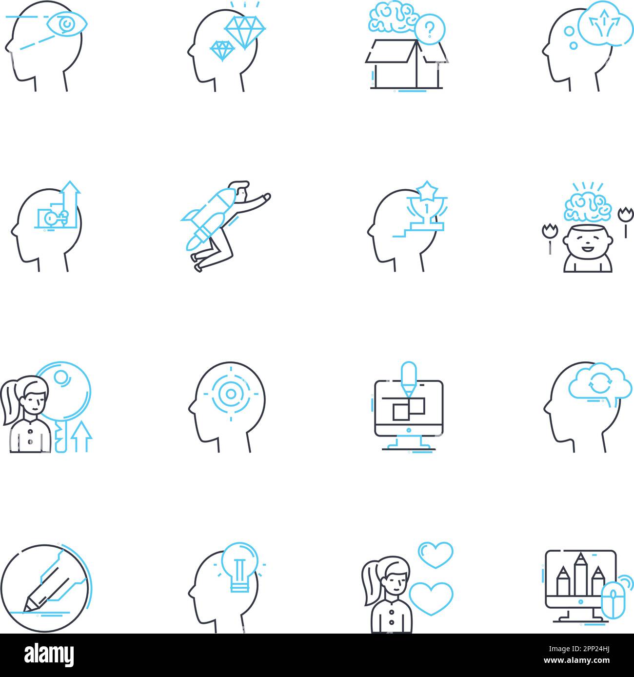 Deliberation linear icons set. Decision, Analysis, Consideration ...
