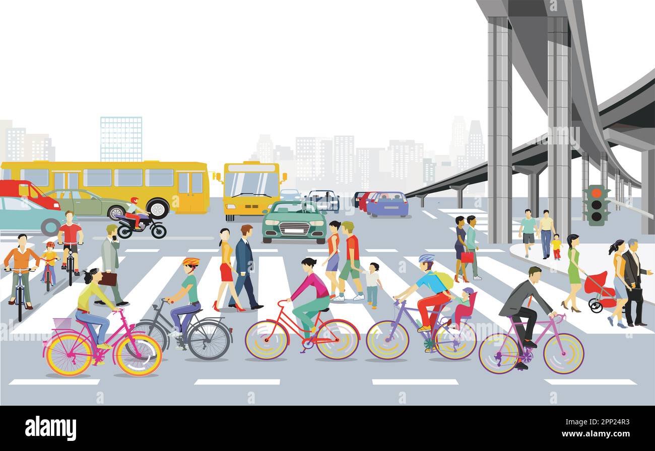 Pedestrians crossing street Stock Vector Images - Alamy