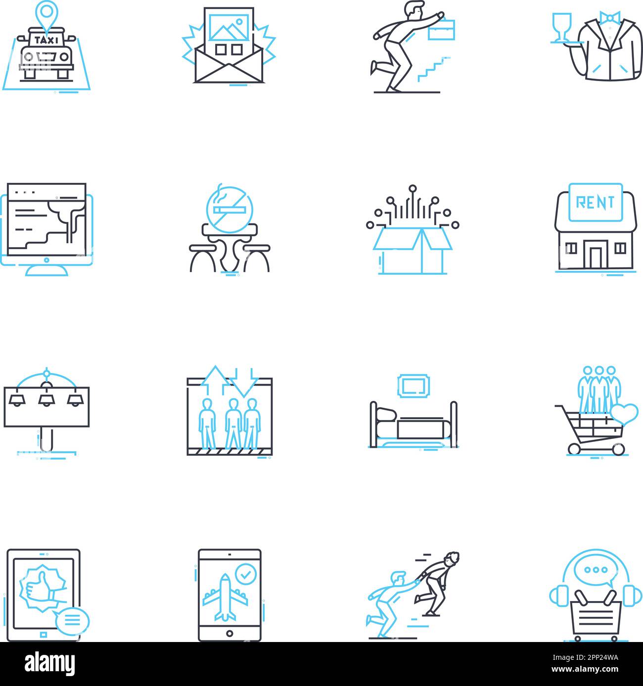 Patron service linear icons set. Assistance, Support, Helpdesk ...