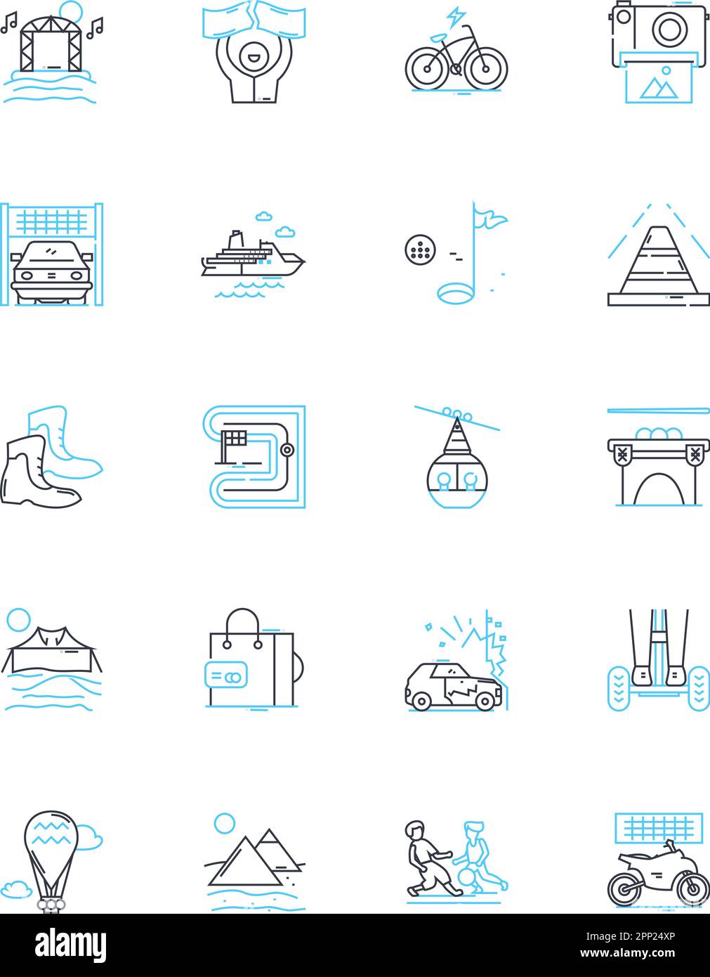 Mountain hike linear icons set. Summit, Trail, Climb, Trek, Scenic ...