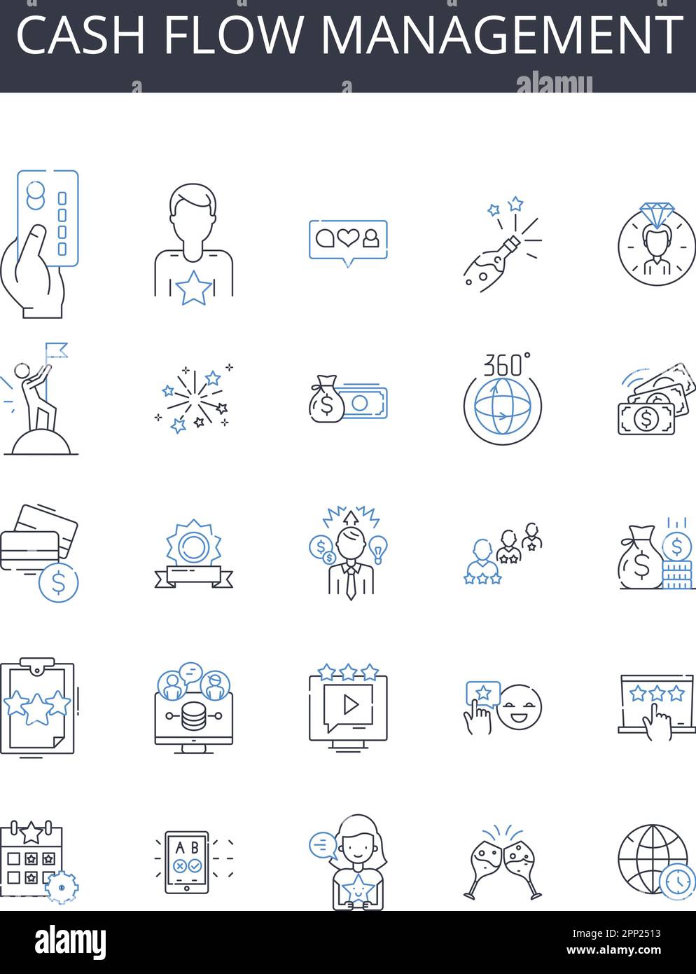Cash flow management line icons collection. Revenue forecasting, Profit optimization, Expense ...