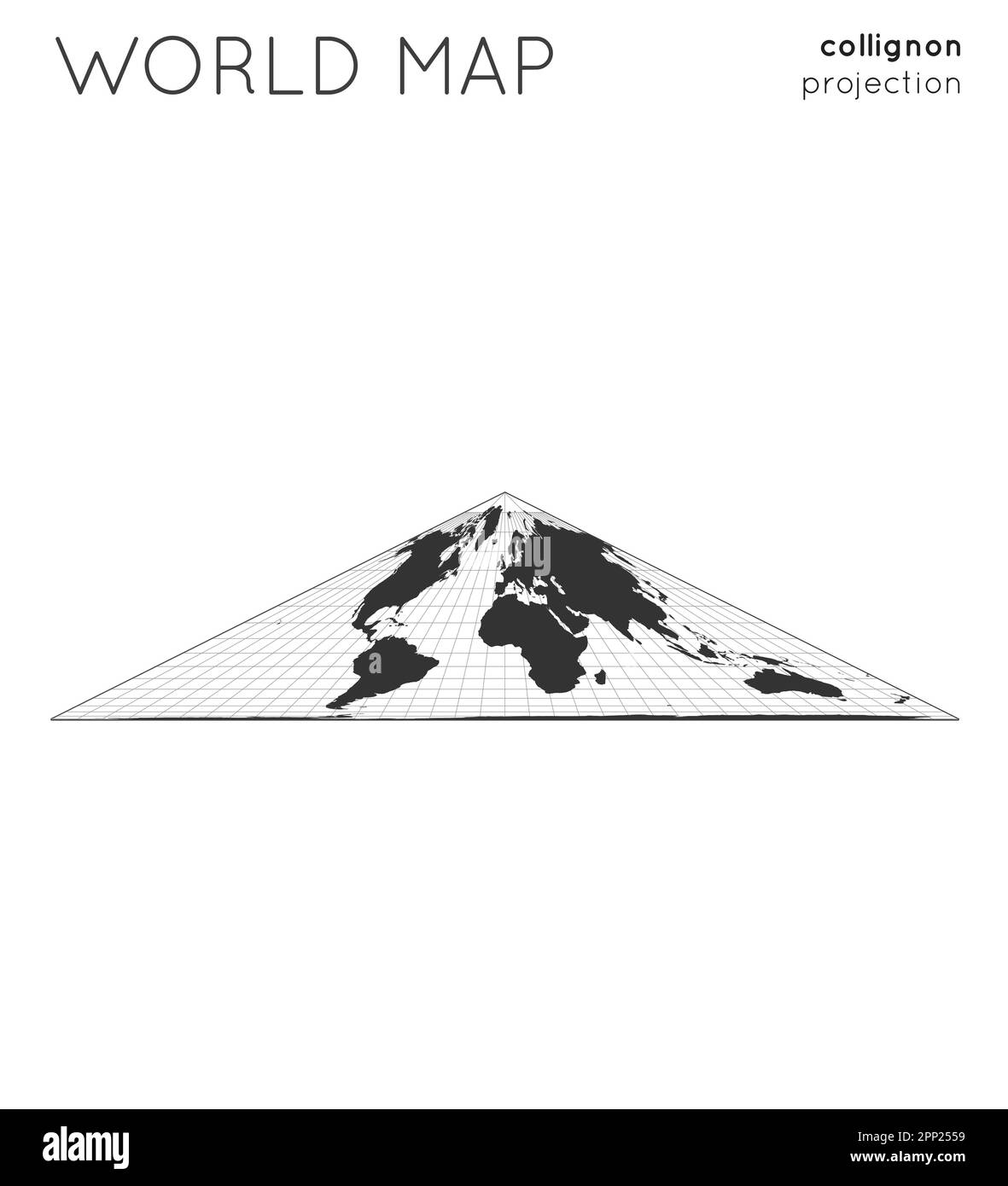 World Map Globe In Collignon Projection With Graticule Lines Style Modern Vector Illustration