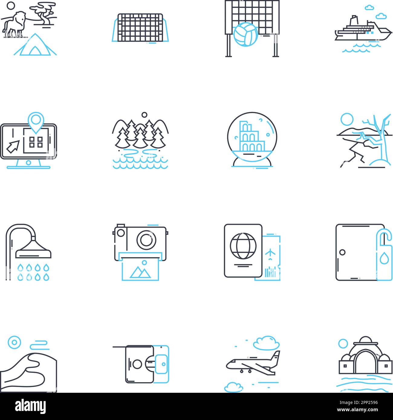 Island retreats linear icons set. Serenity, Seclusion, Paradise ...