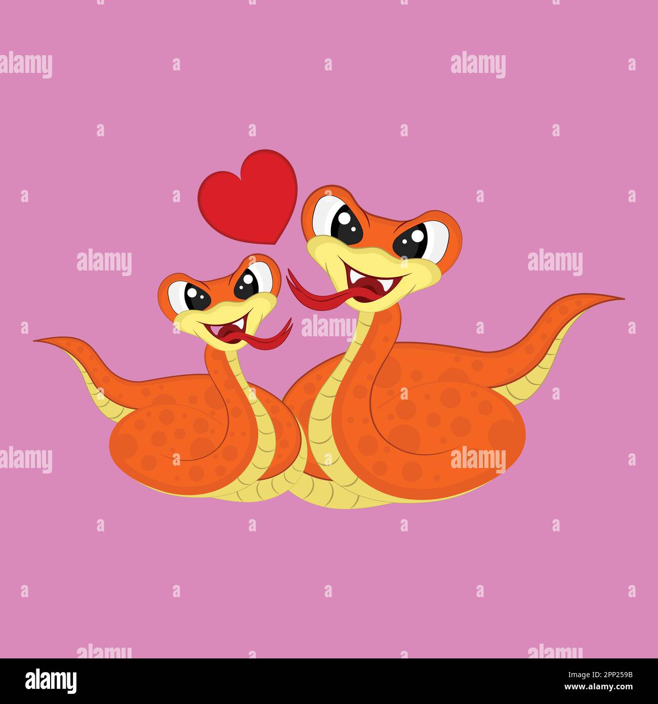 Cute Snake Couple in Love, red heart shape. Love or Valentines Day ...