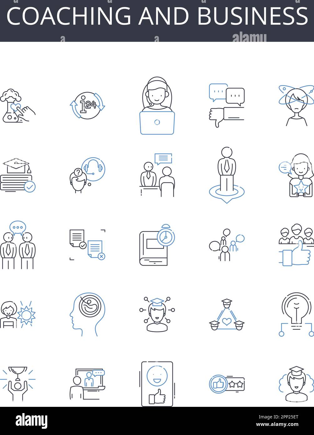 Coaching and business line icons collection. Leadership and management ...