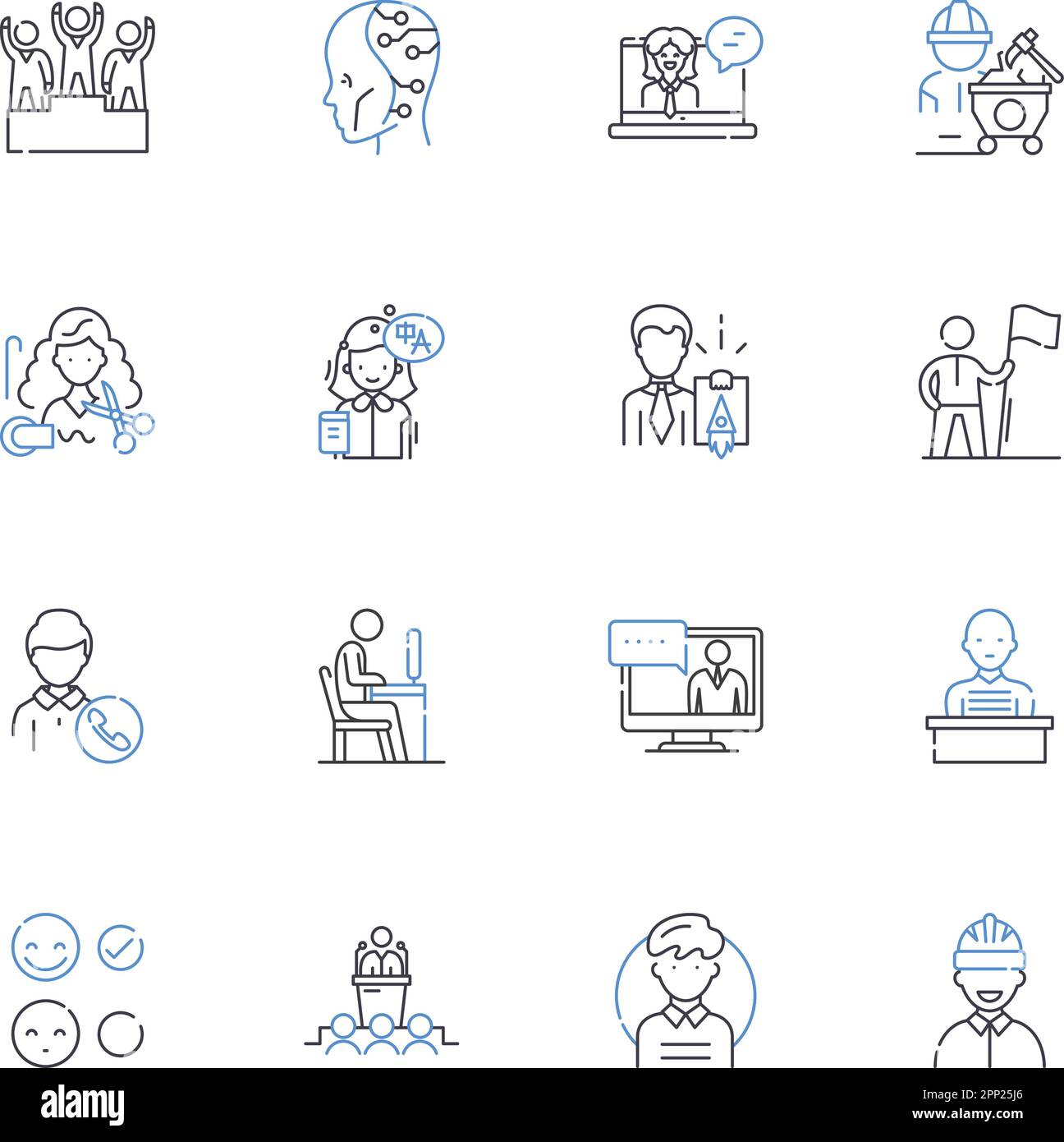 Coordination cooperation outline icons collection. Synergy ...