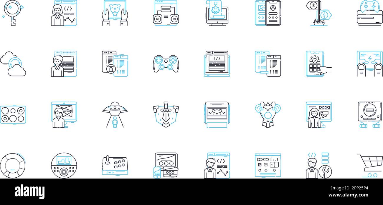 Virtual sports linear icons set. Simulations, Gaming, Technology ...