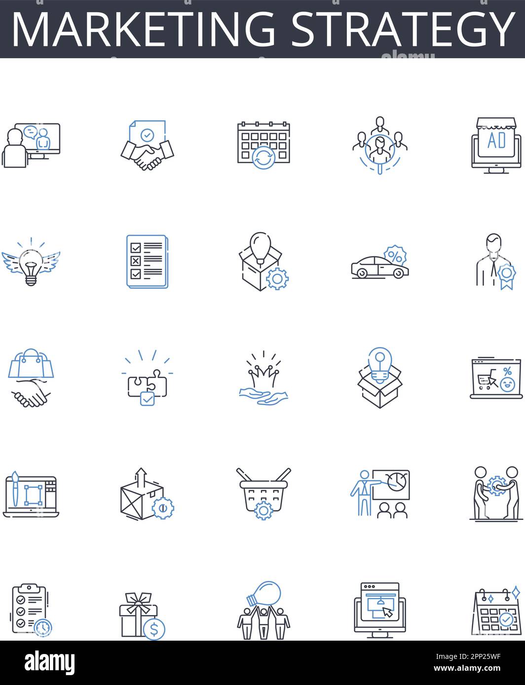 Marketing strategy line icons collection. Brand development ...