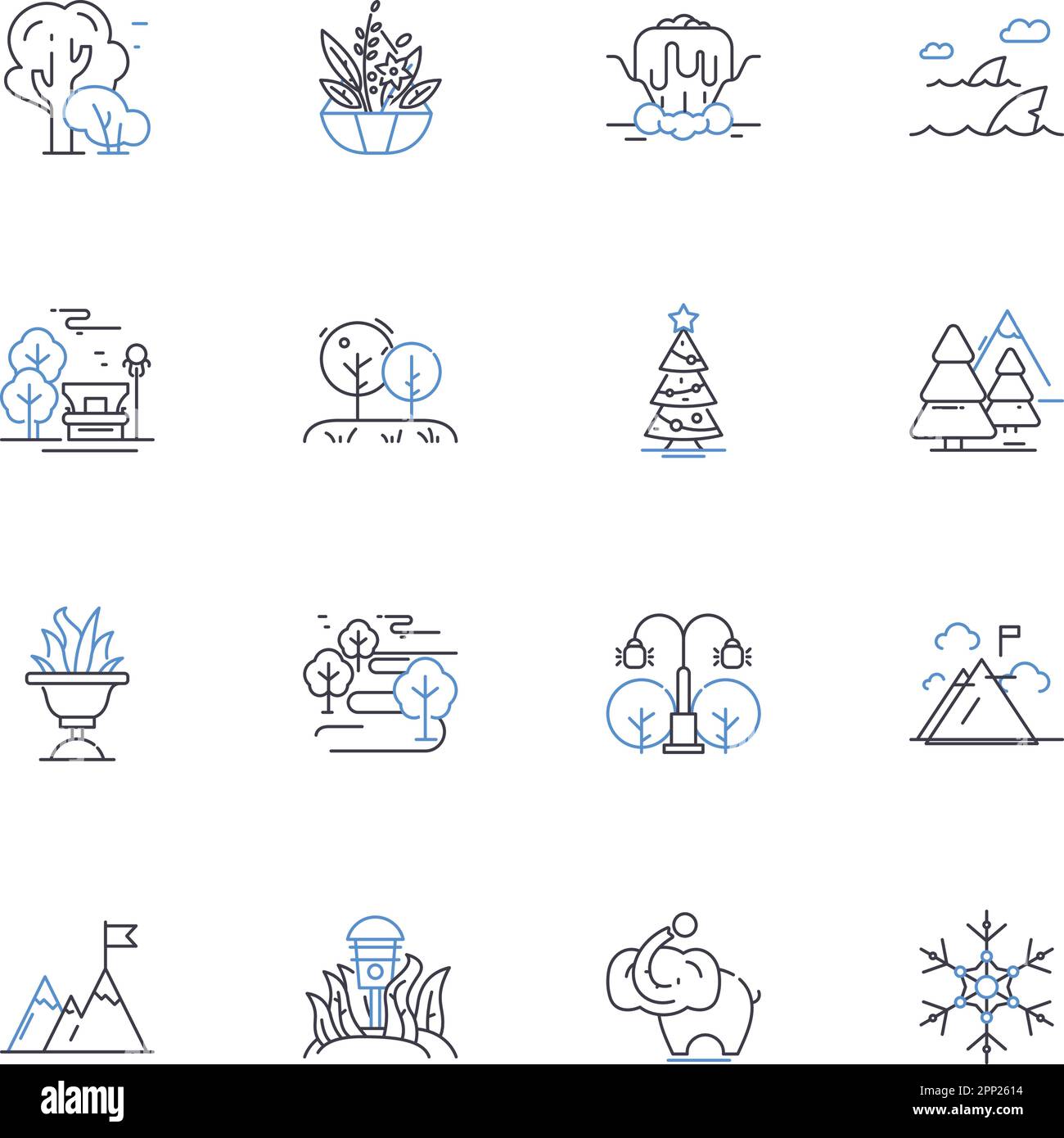 Wild lands line icons collection. Wilderness, Jungle, Forest, Mountains ...