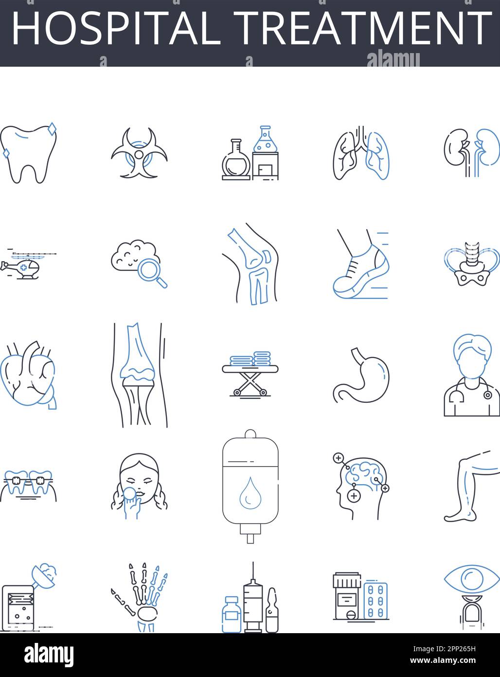 Hospital treatment line icons collection. Medical care, Doctor visit ...