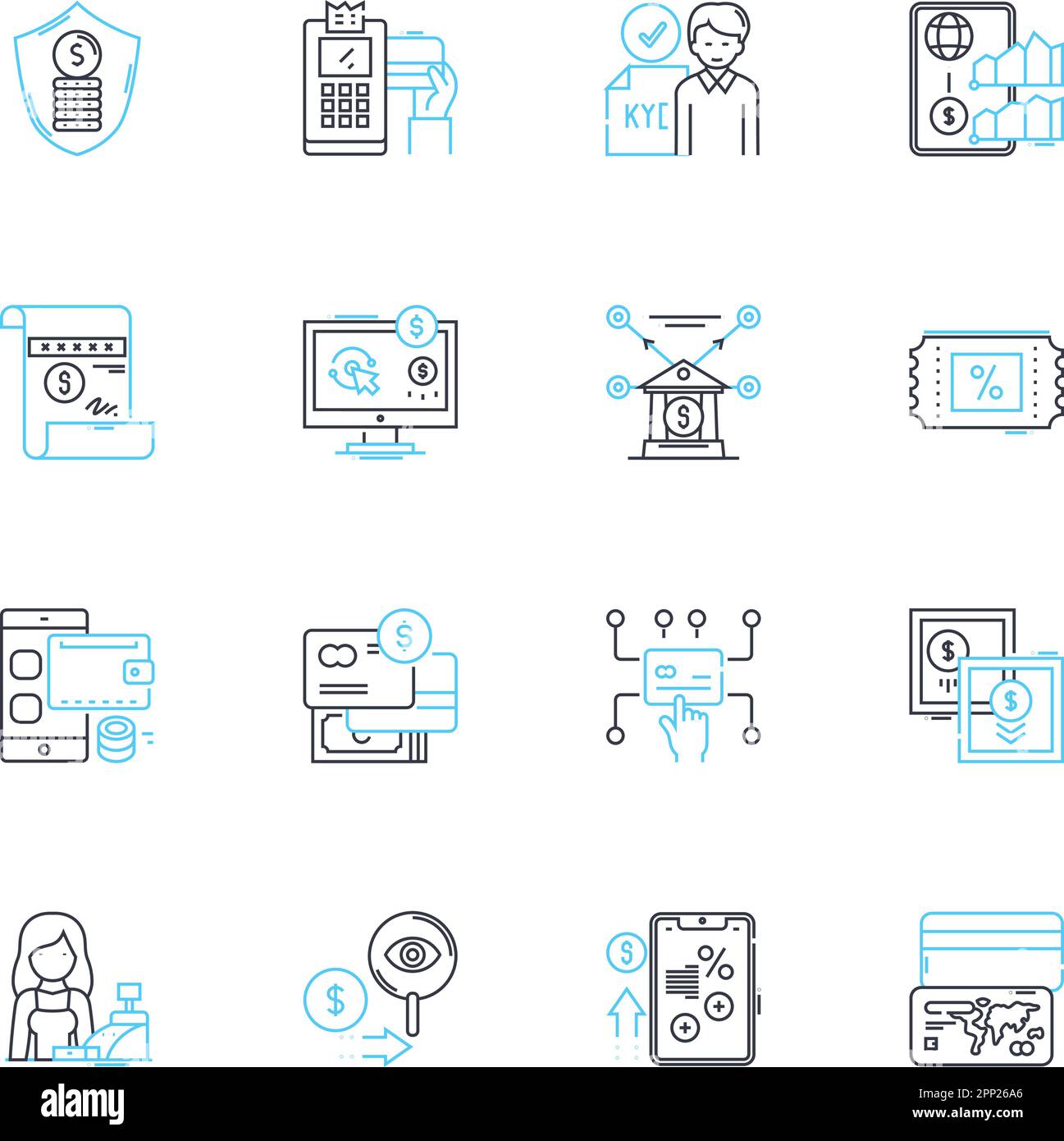 Product branding linear icons set. Identity, Recognition, Consistency, Association, Authenticity ...
