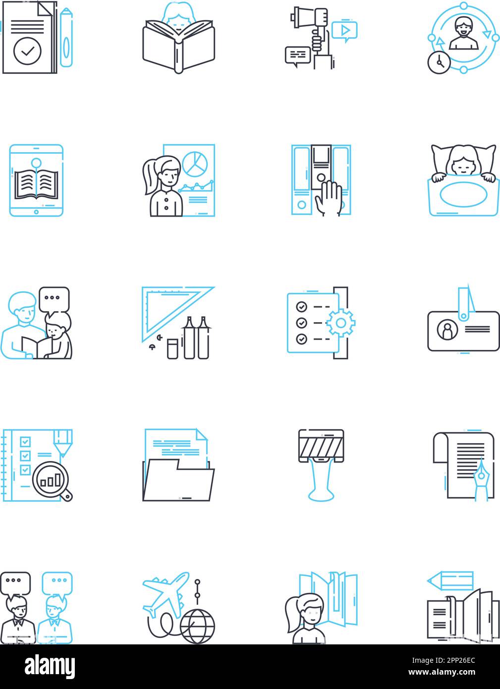 Planner linear icons set. Organization, Time-management, Productivity, Schedule, Agenda, Task ...