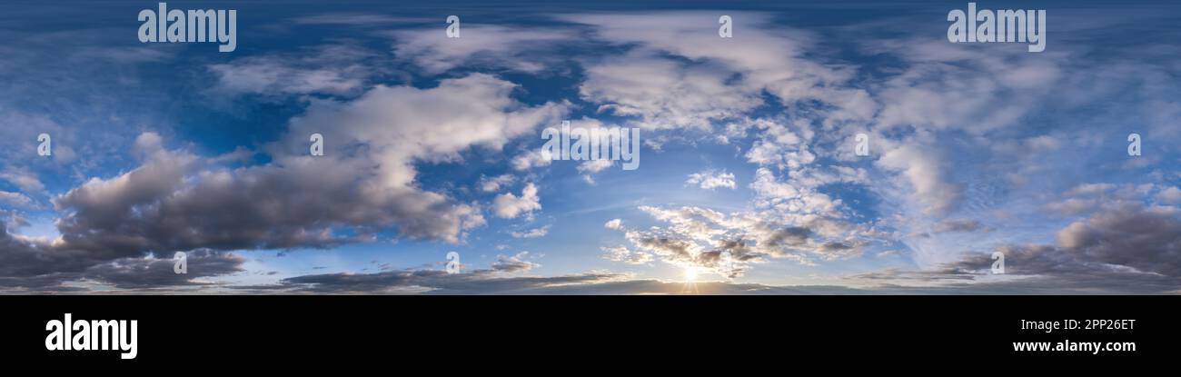 sunset skydome with evening clouds as seamless hdri 360 panorama view ...