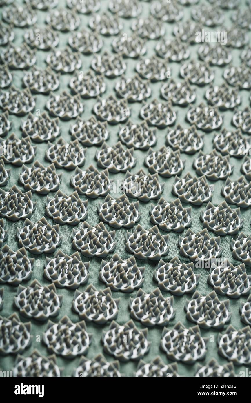 Massage mat with prickly spikes Kuznetsov applicator top view. On a ...