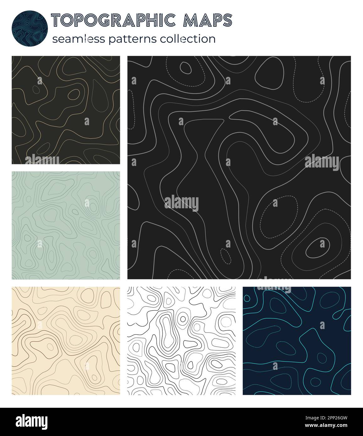 Topographic maps. Astonishing isoline patterns, seamless design ...