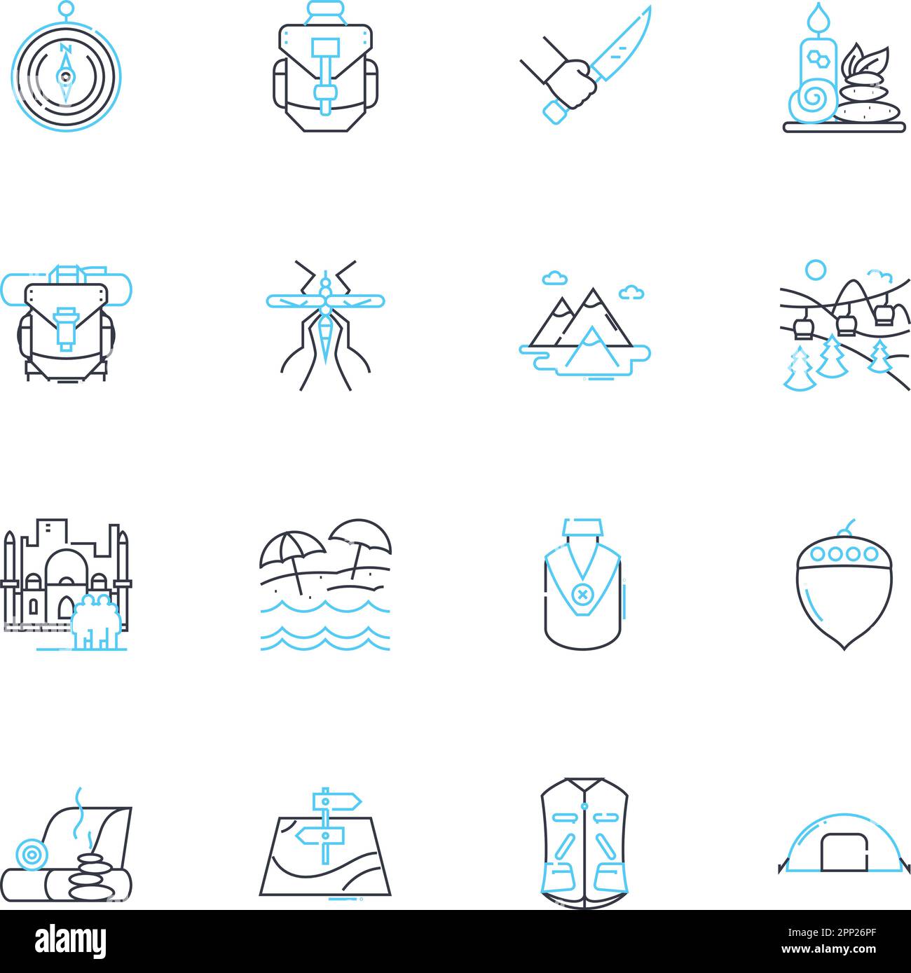 Excursions linear icons set. Adventure, Discovery, Exploration ...
