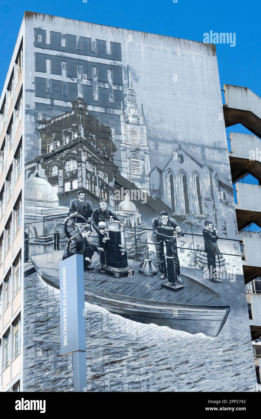 Mural painted on the gable wall at Strathclyde University depicting ...