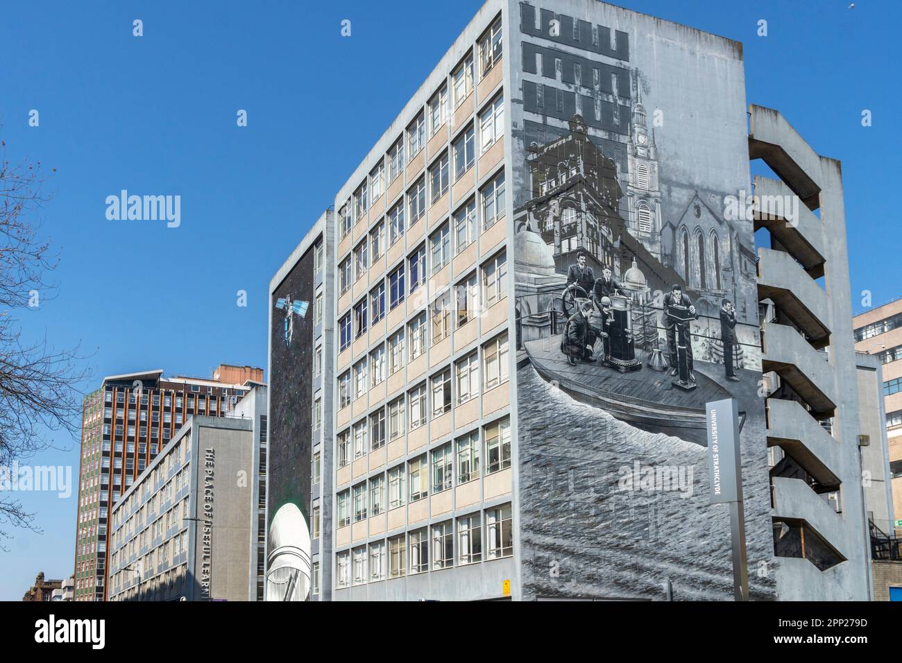 Mural painted on the gable wall at Strathclyde University depicting ...