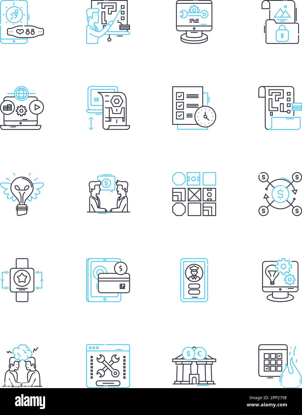 Financial ventures linear icons set. Investment, Profit, Portfolio ...