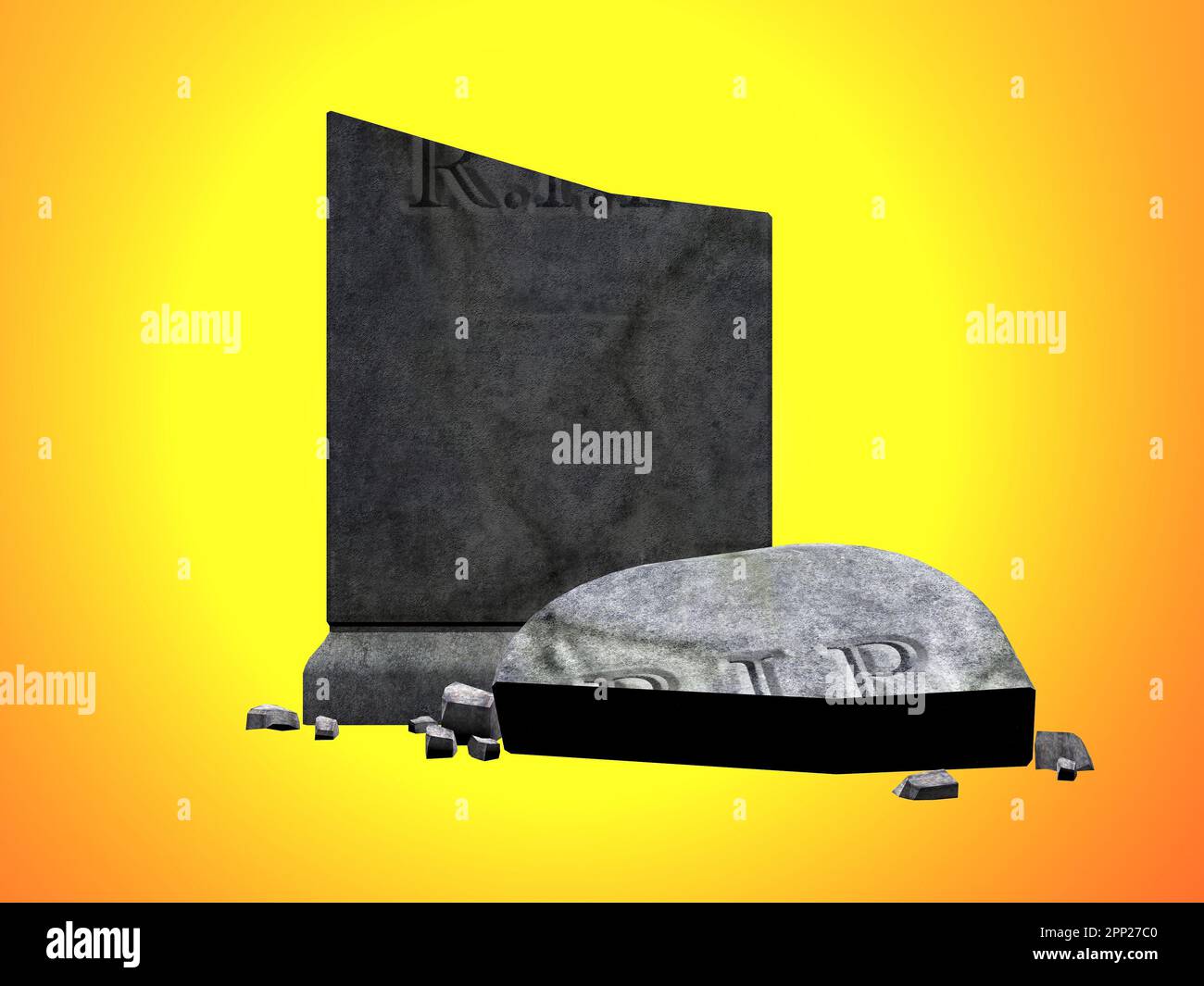 Rendered illustration of a broken graveyard tombstone Stock Photo - Alamy