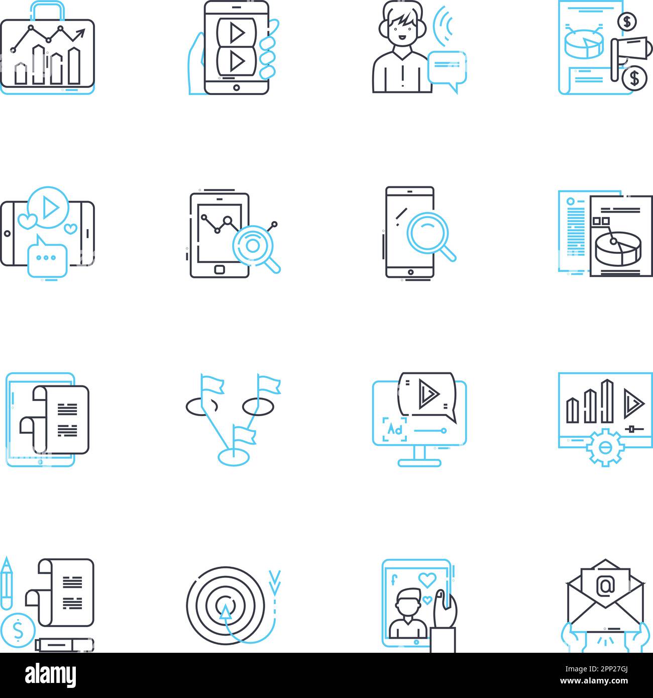 Marketing business linear icons set. Branding, Nerking, Advertising ...