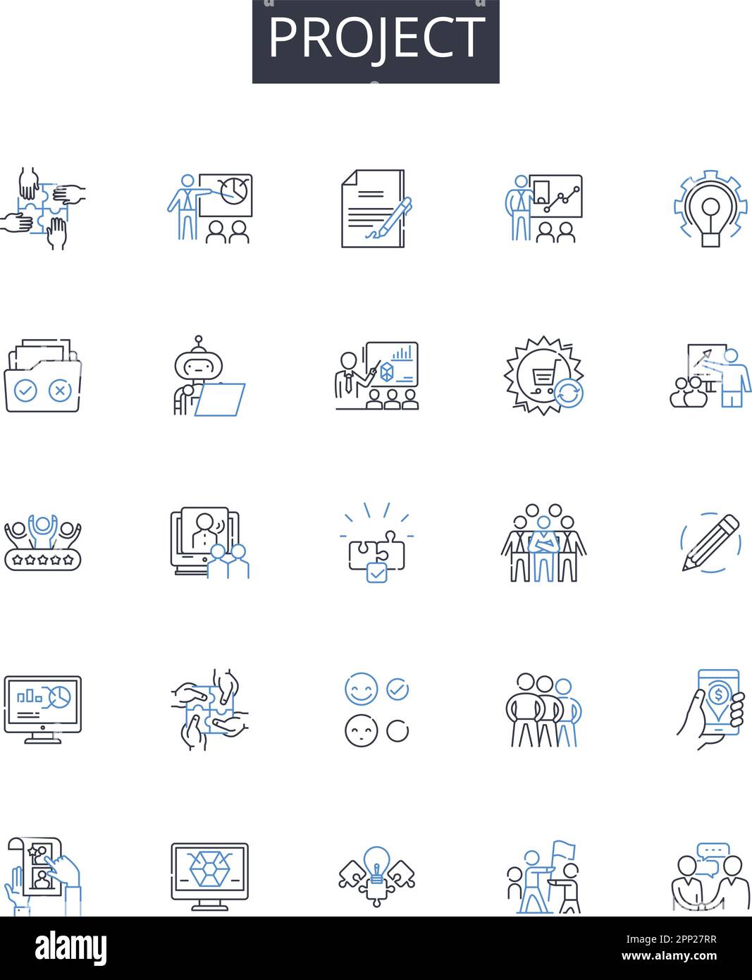 Project line icons collection. Venture, Initiative, Endeavor, Undertaking, Scheme, Assignment ...