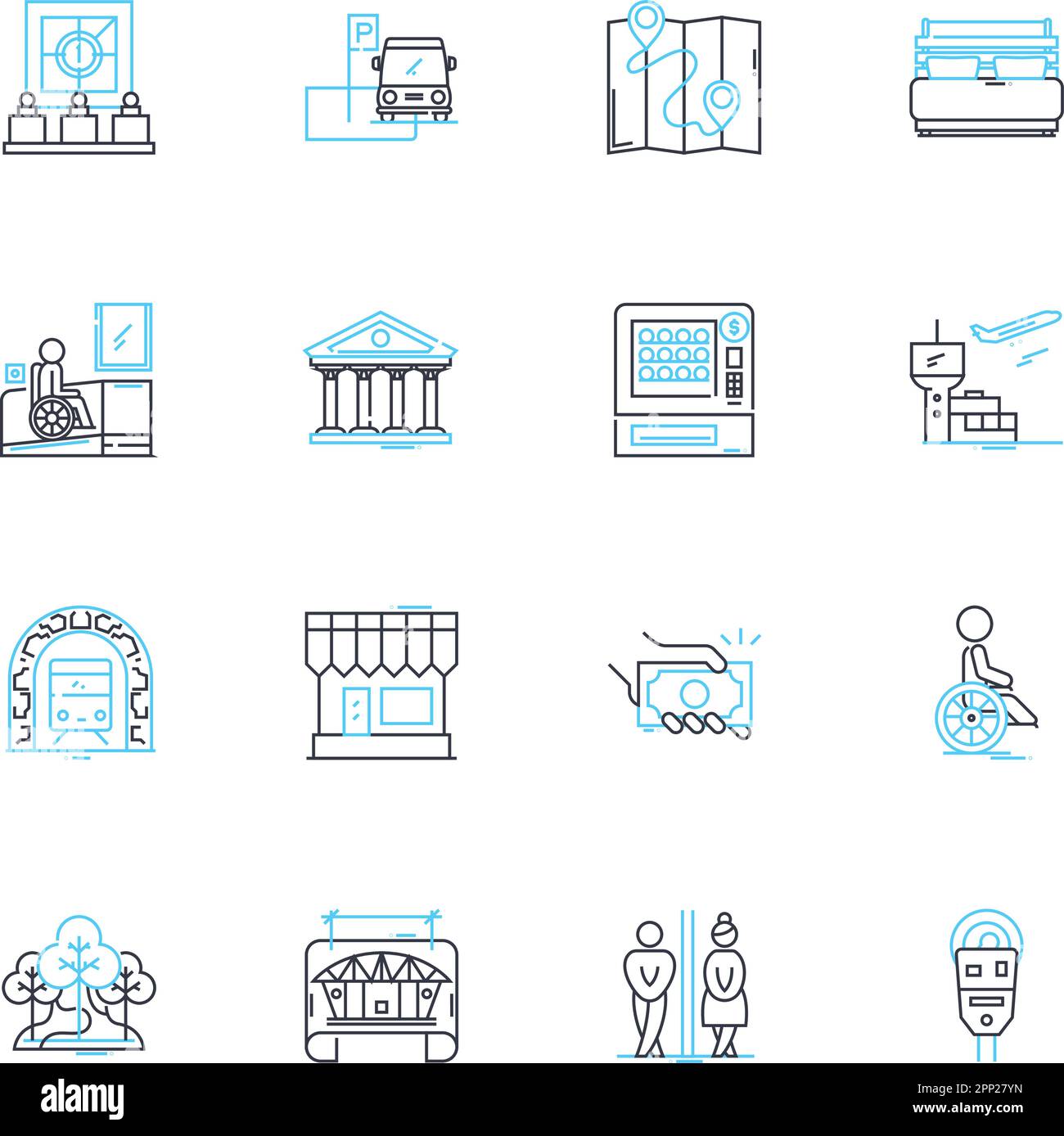 Metropolis linear icons set. Cityscape, Urbanite, Skyscraper ...