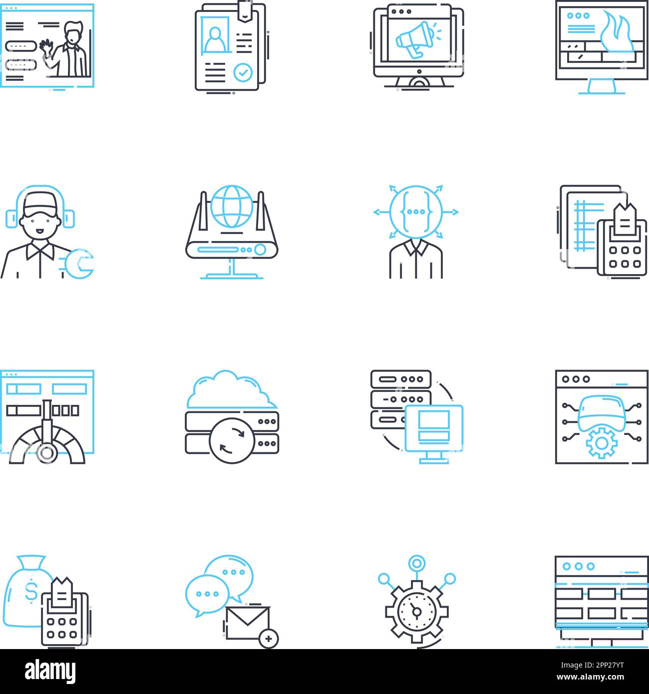 Domain Name linear icons set. Identity, Branding, Web presence, Online ...