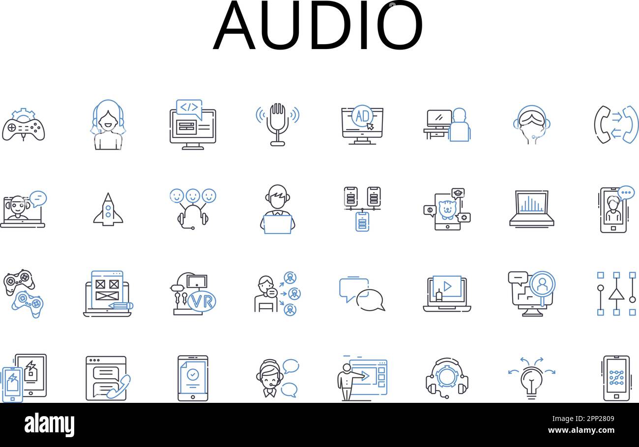 Audio line icons collection. Sound, Music, Melody, Noise, Rhythm, Tune, Sonar vector and linear ...