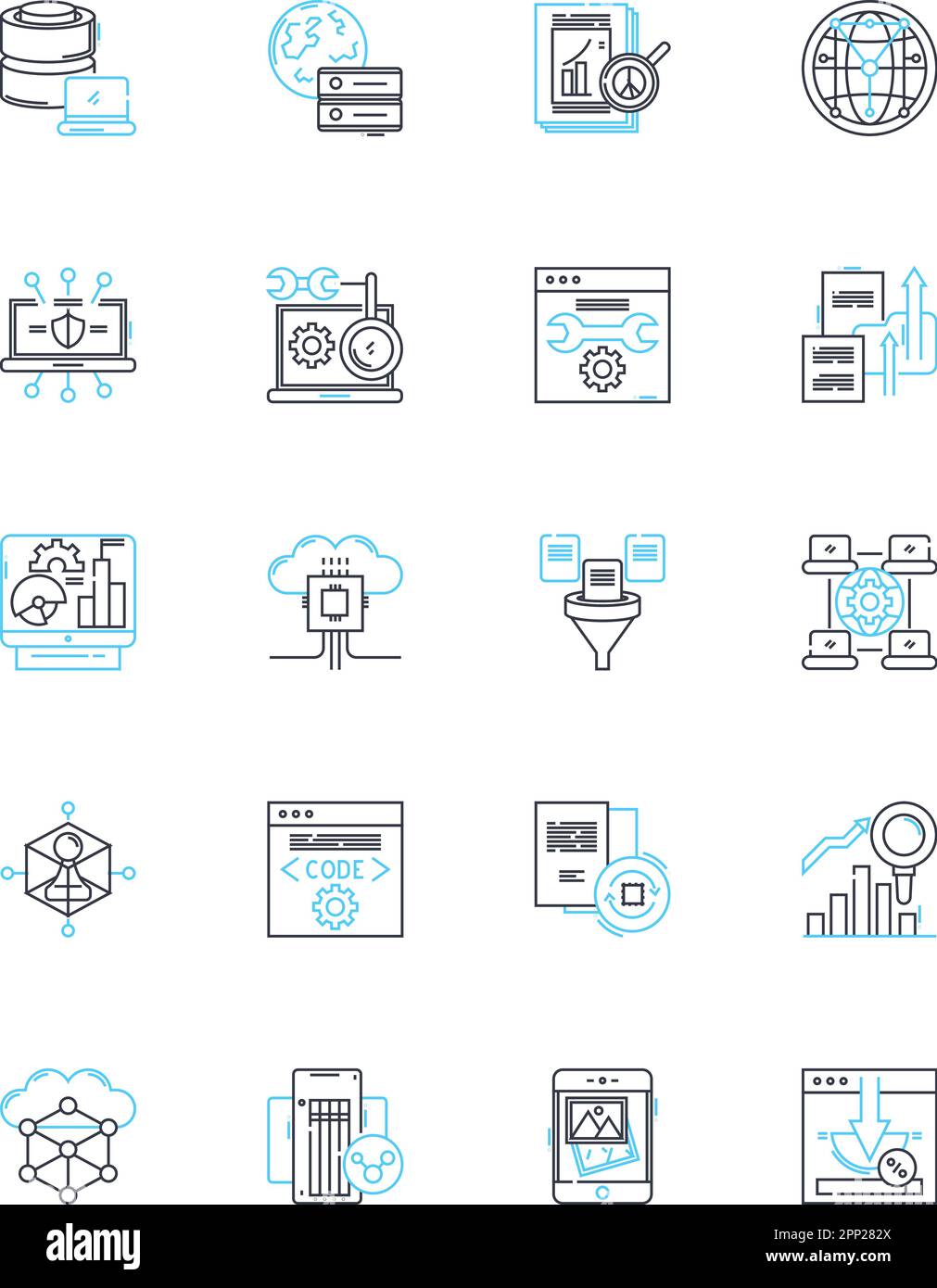 Performance Metrics Linear Icons Set Evaluation Analysis Metrics