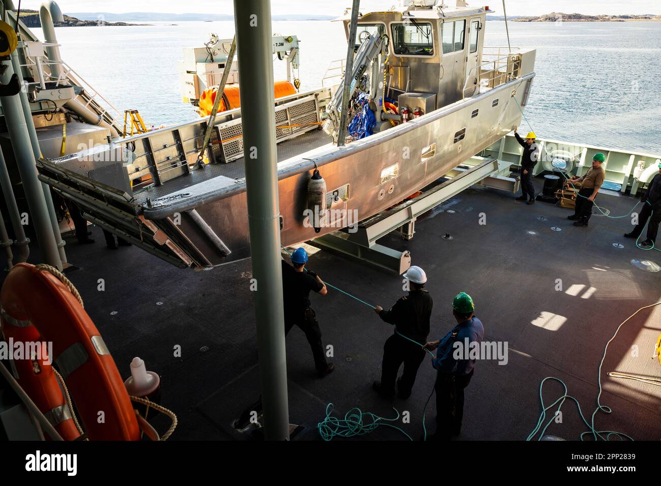 Crane launches landing craft embarked in HMCS Margaret Brooke at ...