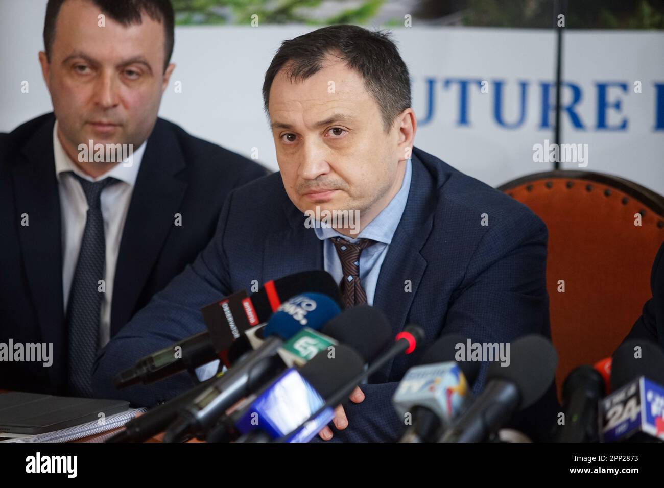 Bucharest, Romania. 21th Apr, 2023: Mykola Solskyi (R), Ukrainian ...