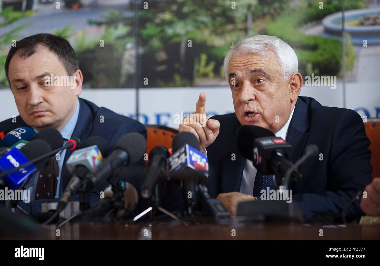 Bucharest, Romania. 21th Apr, 2023: Mykola Solskyi (L), Ukrainian ...