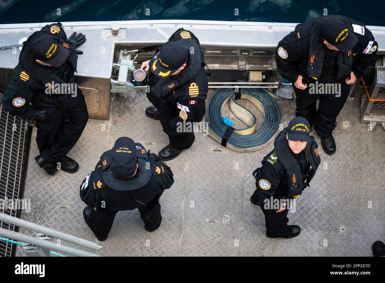 Landing craft embarked in HMCS Margaret Brooke transfers crew ashore at ...