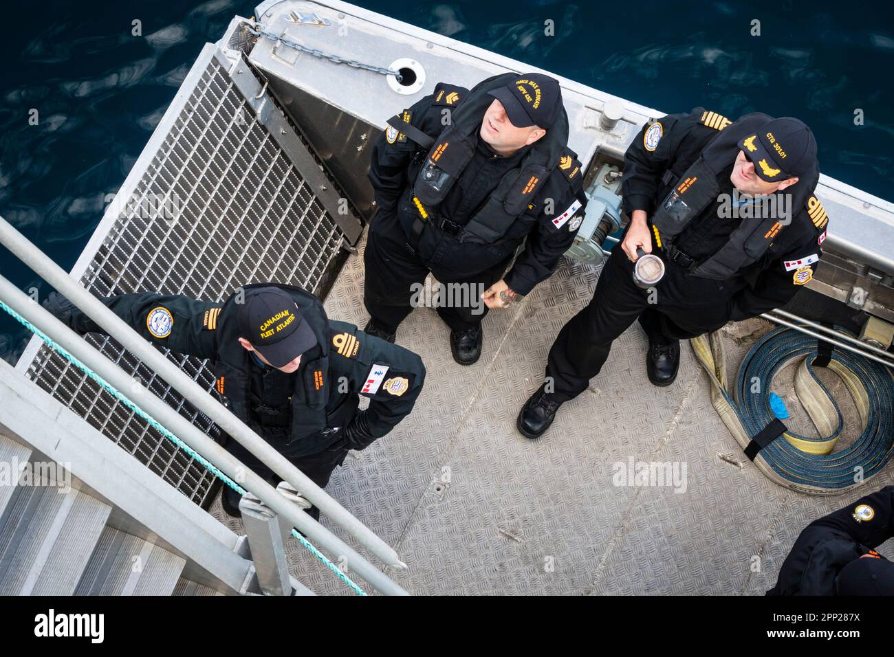 Landing craft embarked in HMCS Margaret Brooke transfers crew ashore at ...