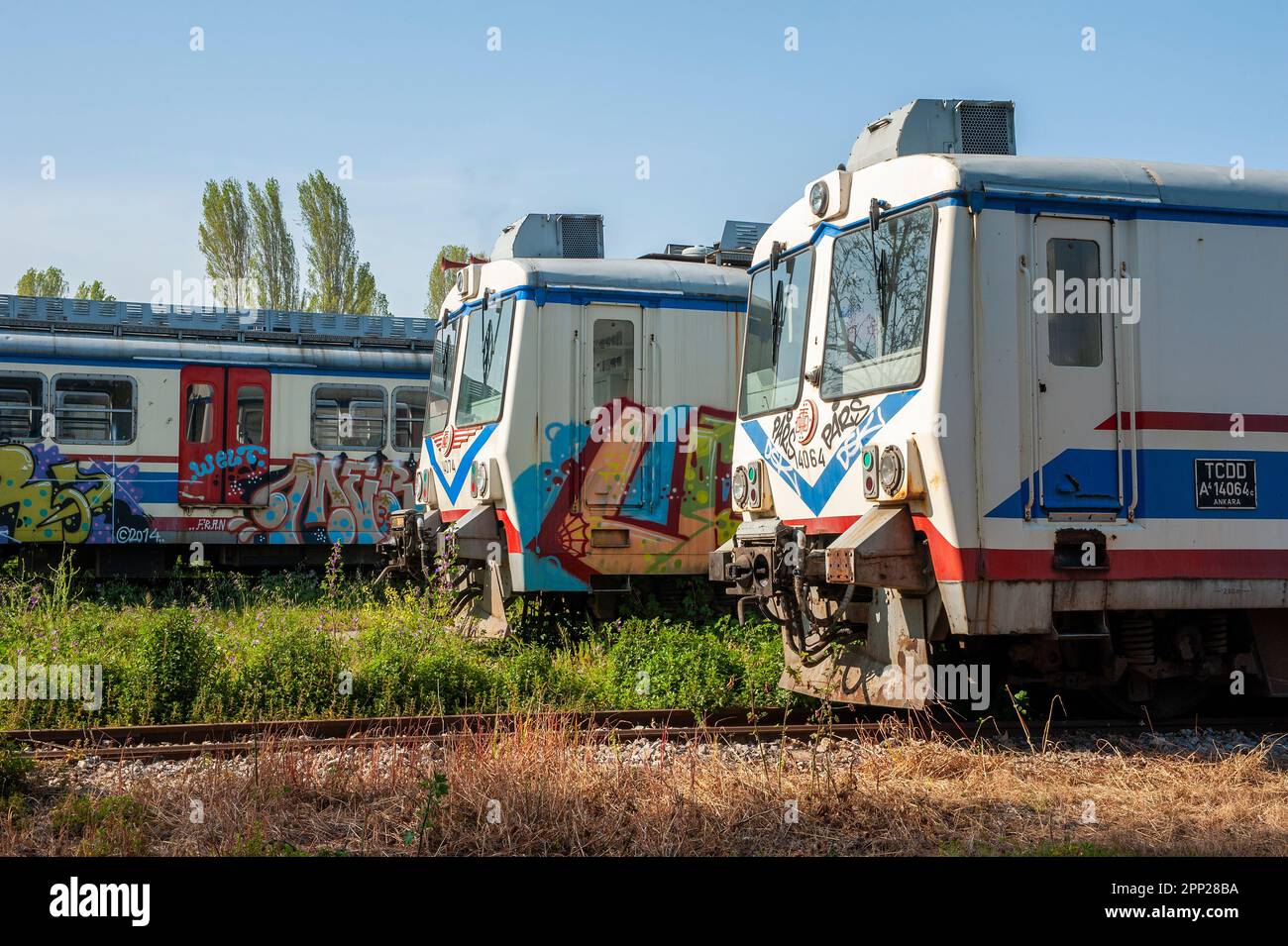 Old trains in the retired open area train depot at the historical ...