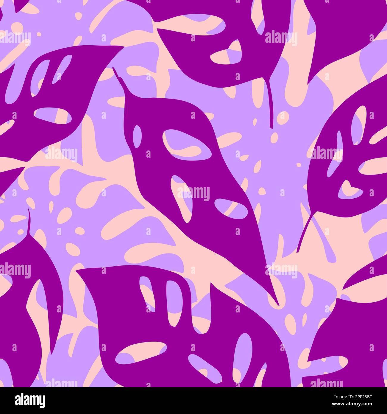 tropical leaves seamless purple blue pattern, texture, background Stock ...