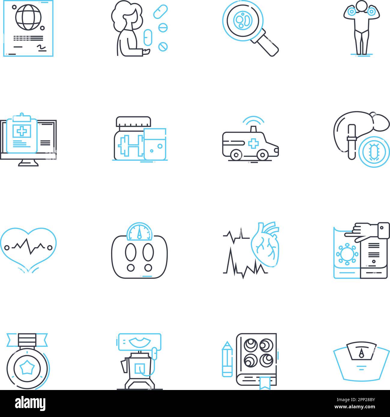 Medical service linear icons set. Diagnosis, Treatment, Surgery ...