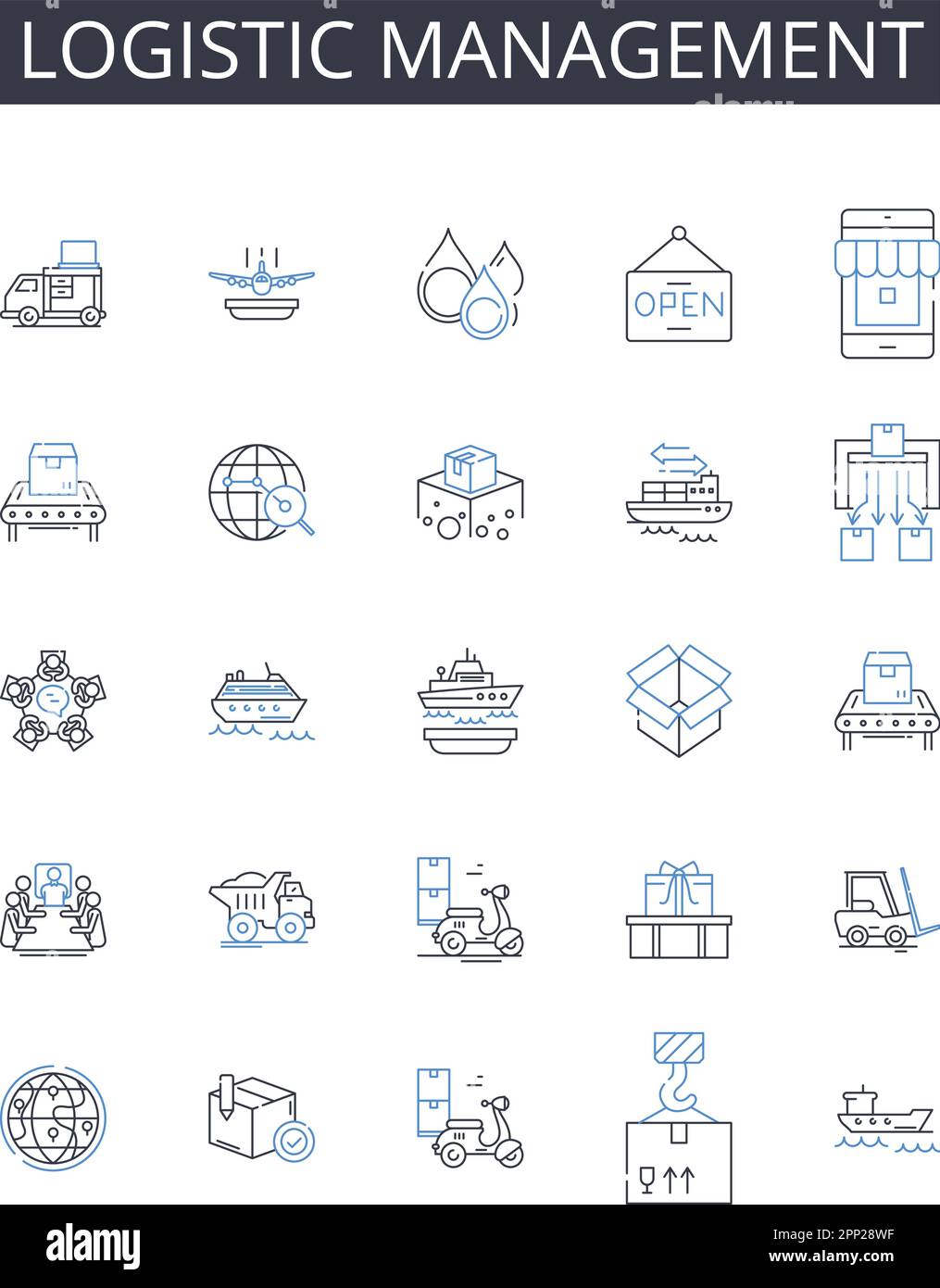 Logistic management line icons collection. Supply chain, Distribution ...
