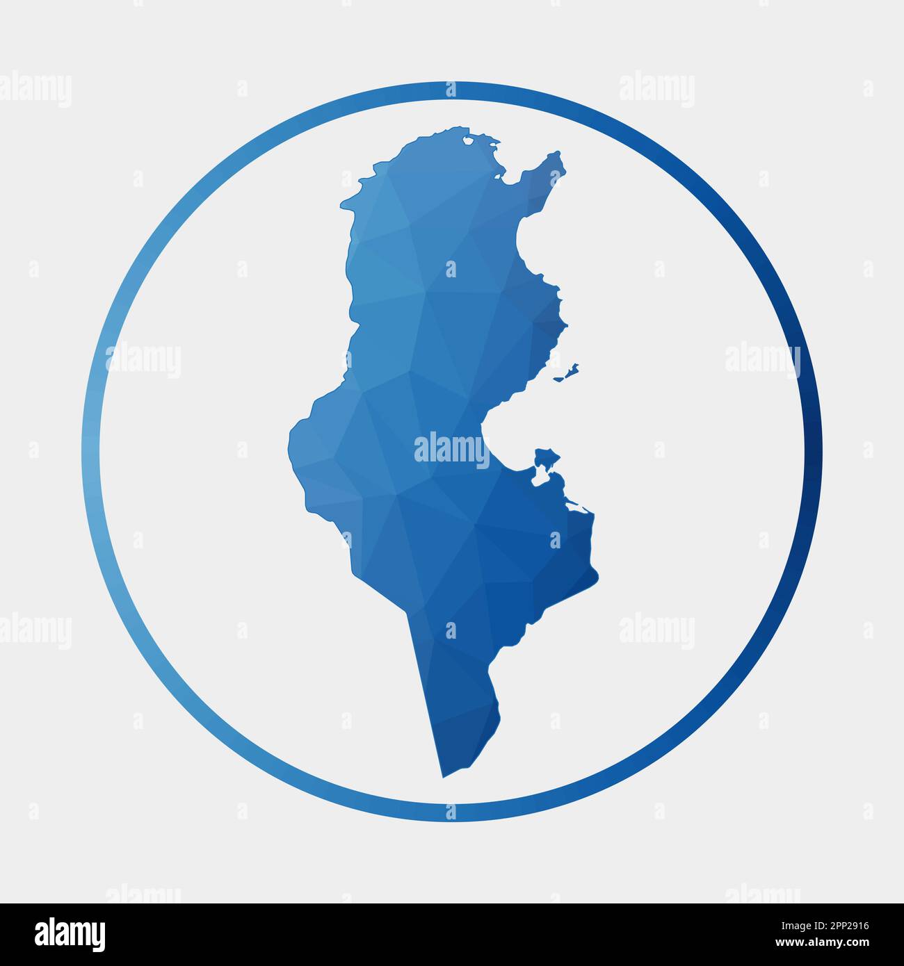 Tunisia icon. Polygonal map of the country in gradient ring. Round low poly Tunisia sign. Vector ...