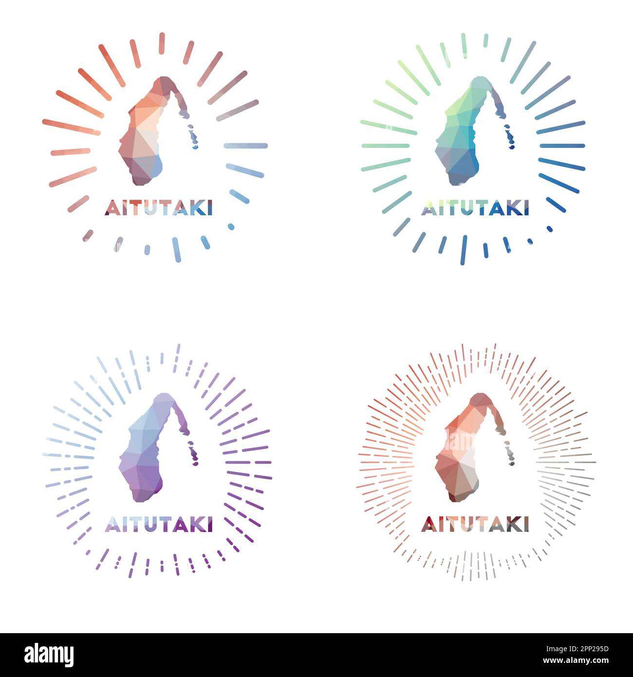 Aitutaki low poly sunburst set. Logo of island in geometric polygonal ...